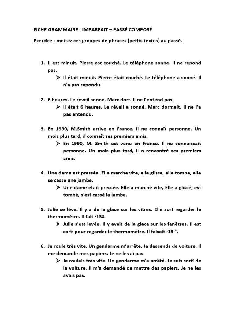 Exercices sur l'imparfait et passé composé | PDF