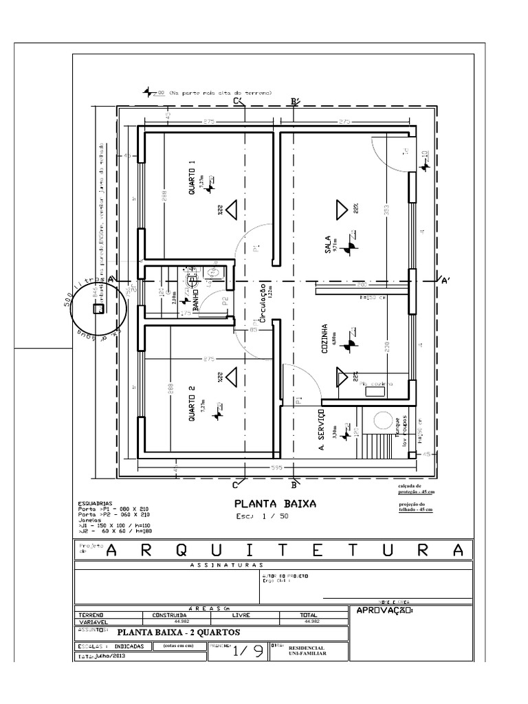 Modelo de Projeto Basico de Habitacao de 2 Quartos Planta Baixa | PDF