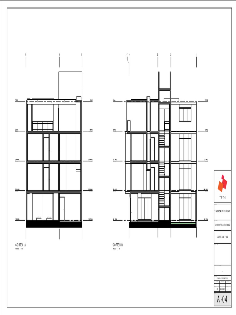 Corte A-A Corte B-B: Vivienda Unifamiliar | PDF