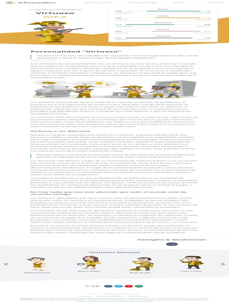 Personalidad "Virtuoso" (ISTP-A - ISTP-T) - 16personalities | PDF ...