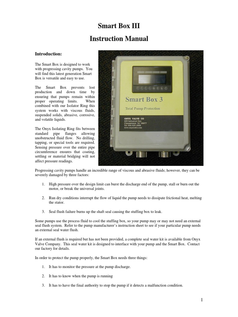 Smart Box III Instruction Manual | PDF | Pump | Switch
