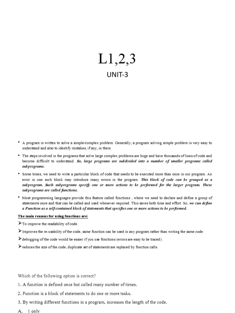 L1 2 3unit3 | PDF | Parameter (Computer Programming) | Function ...
