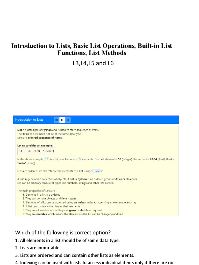 Introduction To ListsL3 L4 L5 L6 | PDF | Programming Paradigms | Computer Data