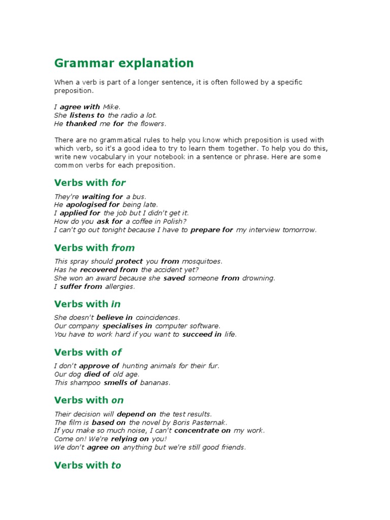 Verbs Prepositions Pdf Verb Preposition And Postposition