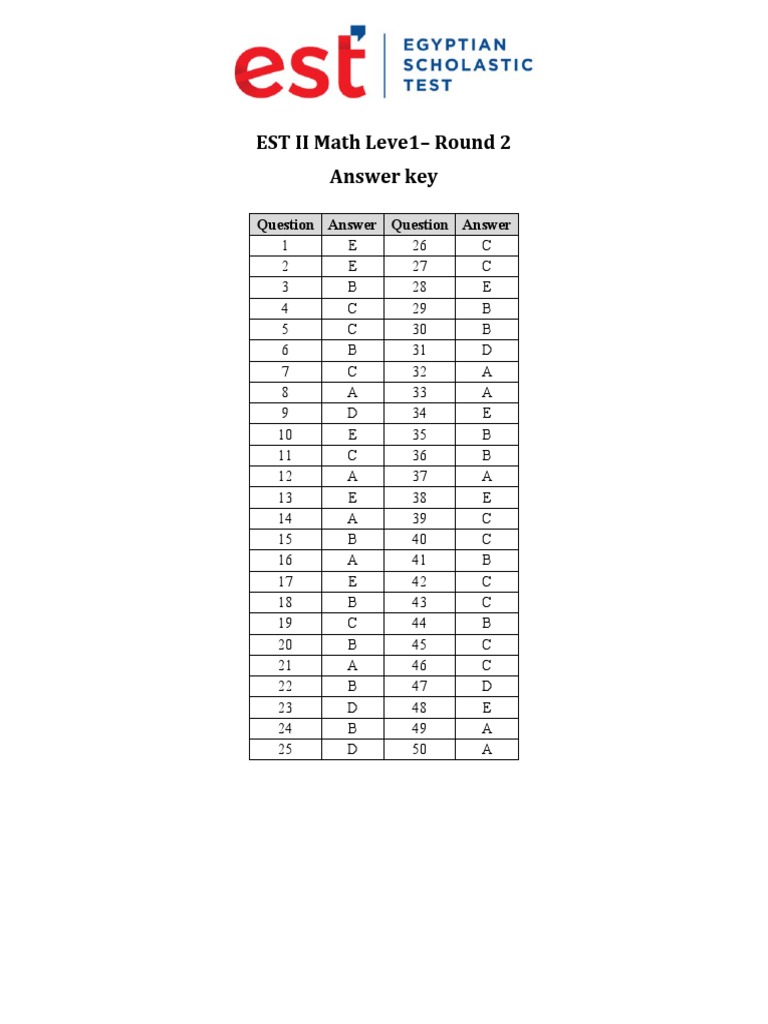 EST II Math Level 1 Answer Key | PDF