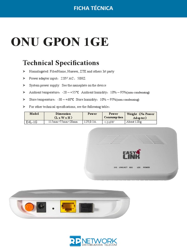 Technical Specifications and Performance Parameters for a GPON Network Terminal Device | PDF | I ...