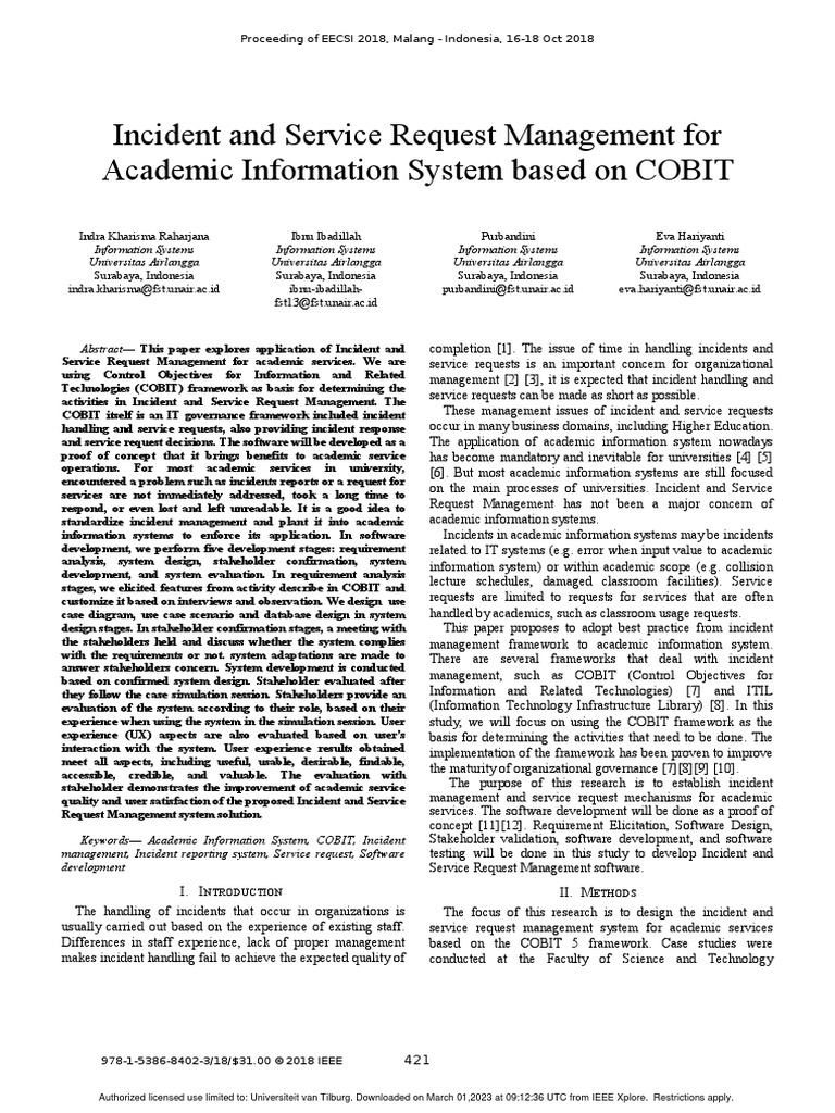 Incident and Service Request Management For Academic Information System Based On COBIT | PDF ...