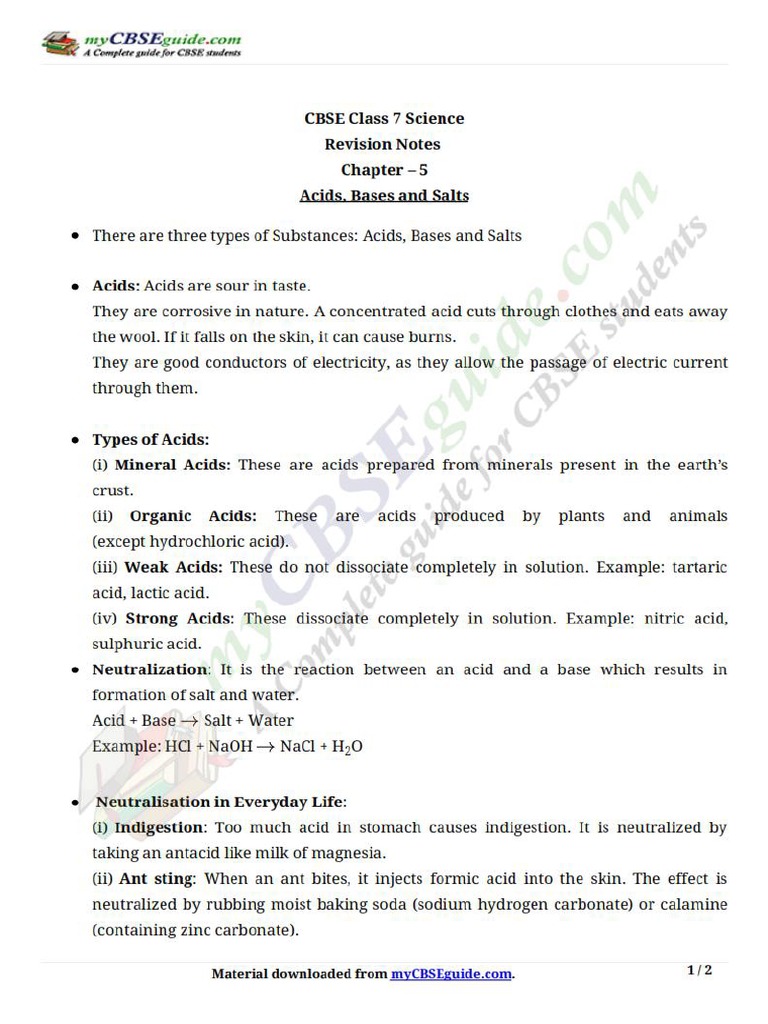 07 Science Key Notes ch05 Acids Bases and Salts | PDF