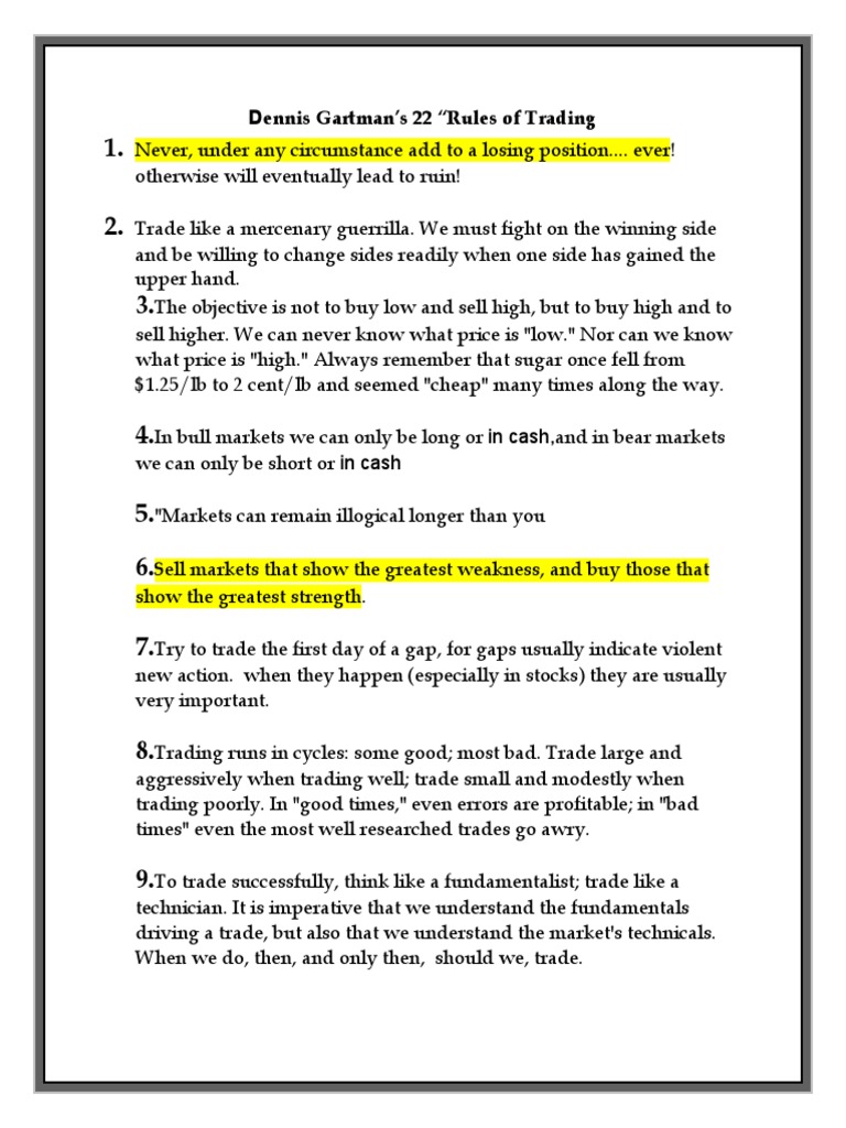 Dennis Gartman’s 22 Rules of Successful Trading | PDF | Arbitrage ...