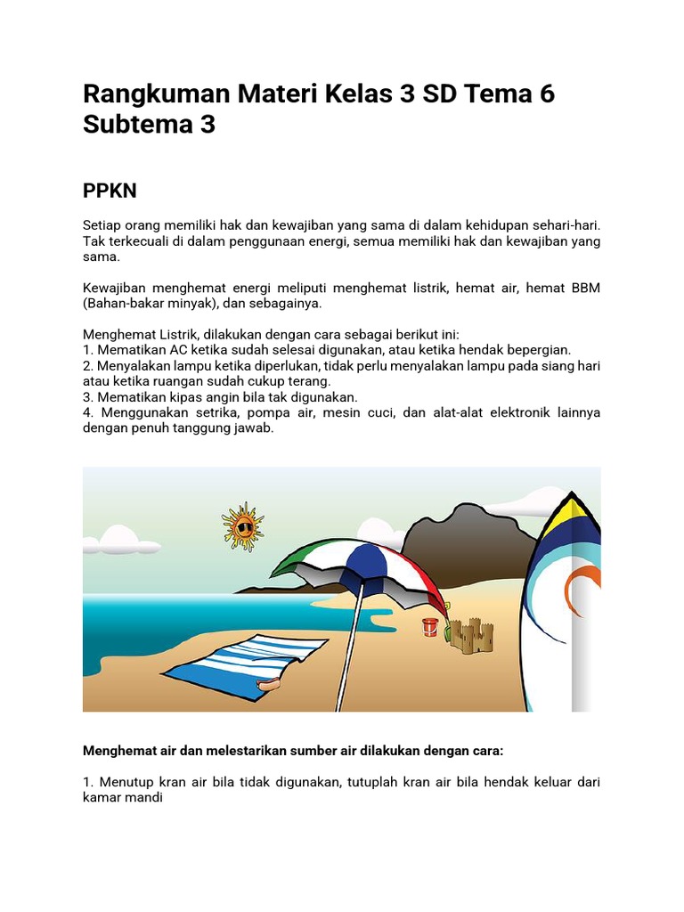 Rangkuman Materi Kelas 3 SD Tema 6 Subtema 3 | PDF