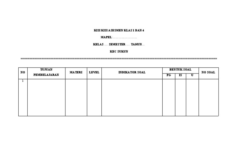 Form Kisi-Kisi Kurmer | PDF