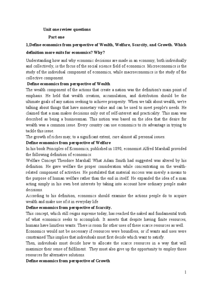 Unit One Review Questions | Download Free PDF | Economics | Demand