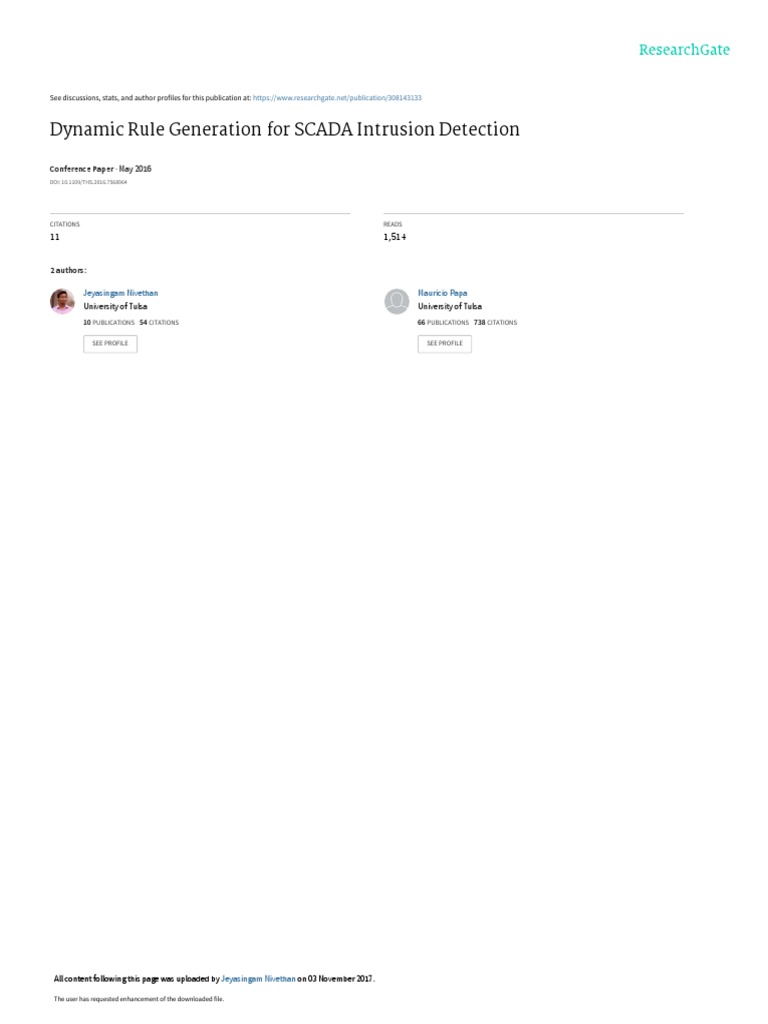 Dynamic Rule Generation For SCADA Intrusion Detect | PDF | Scada | Port (Computer Networking)