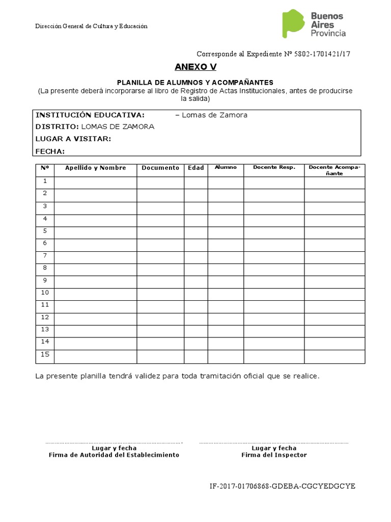 Anexo V SALIDA EDUCATIVA | PDF