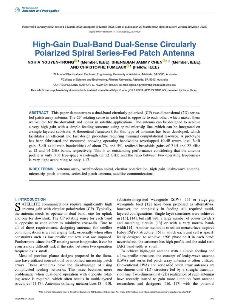 High-Gain Dual-Band Dual-Sense Circularly Polarized Spiral Series-Fed Patch Antenna | PDF ...