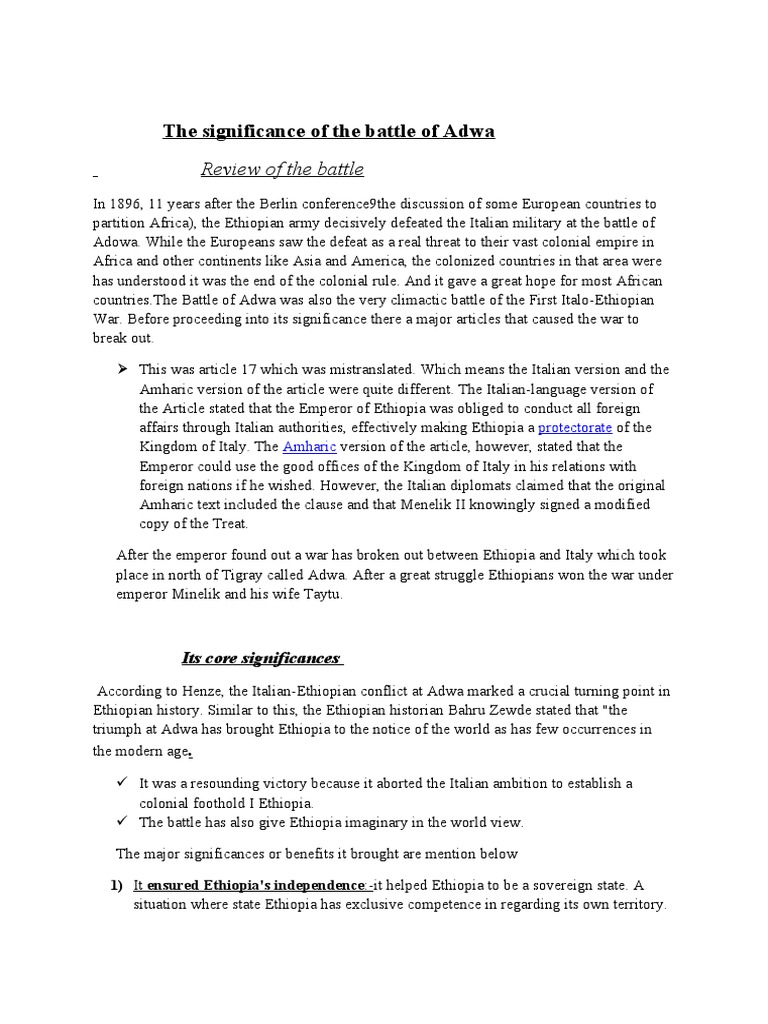 Significance of the Battle of Adwa | PDF | Horn Of Africa | Africa