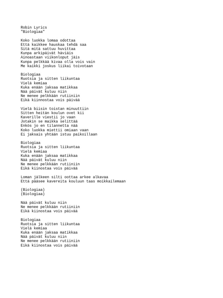 Robin Lyrics | PDF