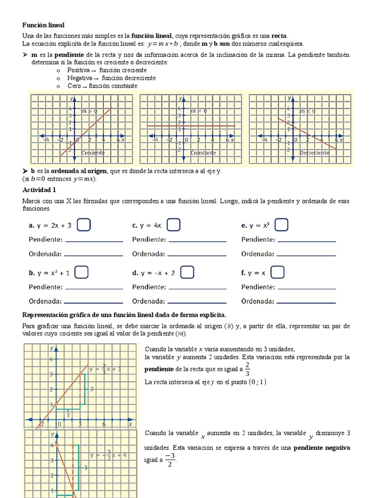 Función Lineal - Ecuación de La Recta | PDF | Pendiente | Sistema de ...