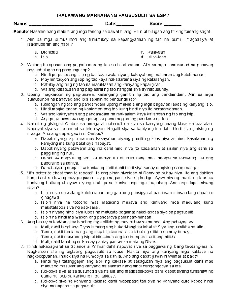 2nd Periodical in ESP 7 | PDF