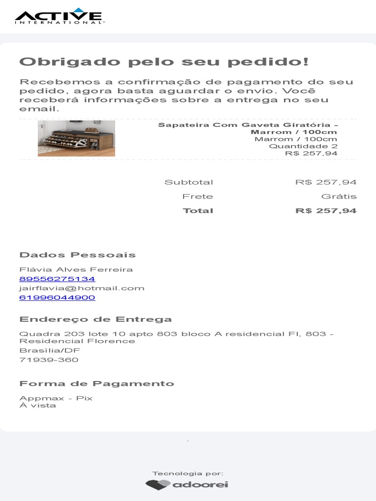 Compra Finalizada - Loja Active Oficial | PDF