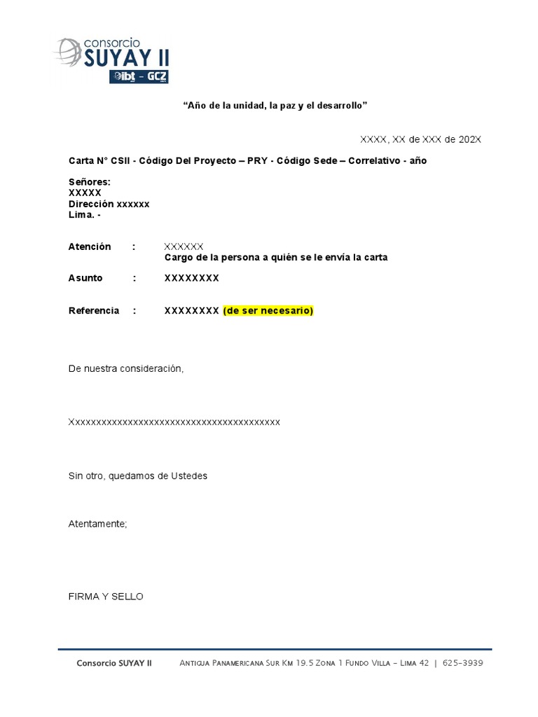 Modelo Carta - Suyay Ii | PDF