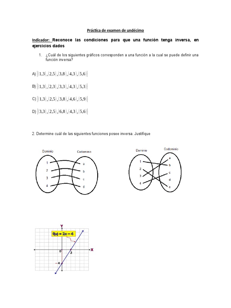Funciones Inversas: Práctica y Ejercicios | PDF | Función (Matemáticas) | Funciones y mapeos