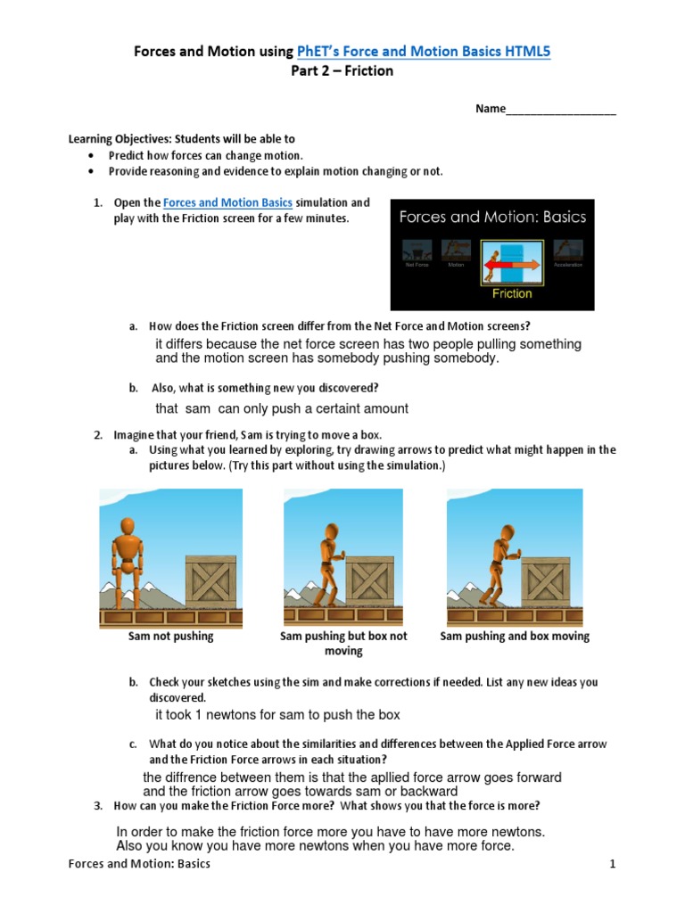 Paul Ghizlane - Forces Activity PHET | PDF | Force | Friction