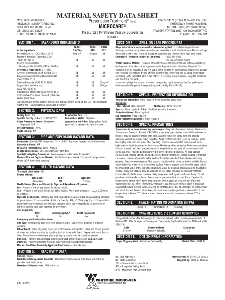 Microcare MSDS | PDF | Toxicity | Water