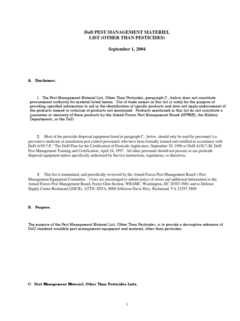 Dod Pest Management Material List | PDF