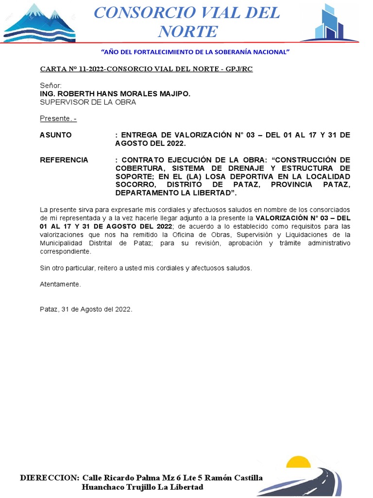 Carta de Presentación Valorización 3 | PDF