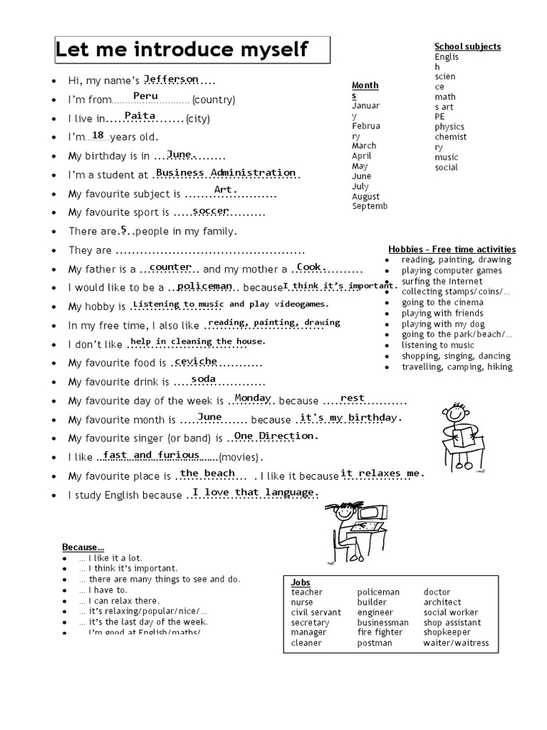 Self-Introduction Worksheet Template | PDF