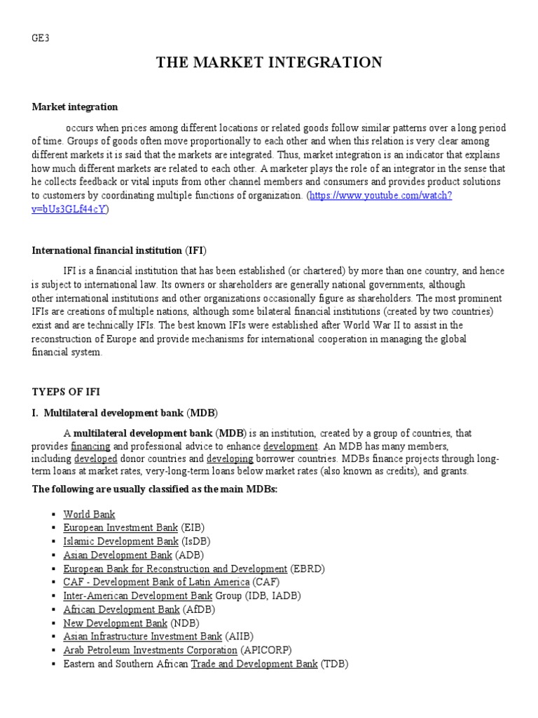 The Market Integration | PDF | International Financial Institutions | Trade Agreements