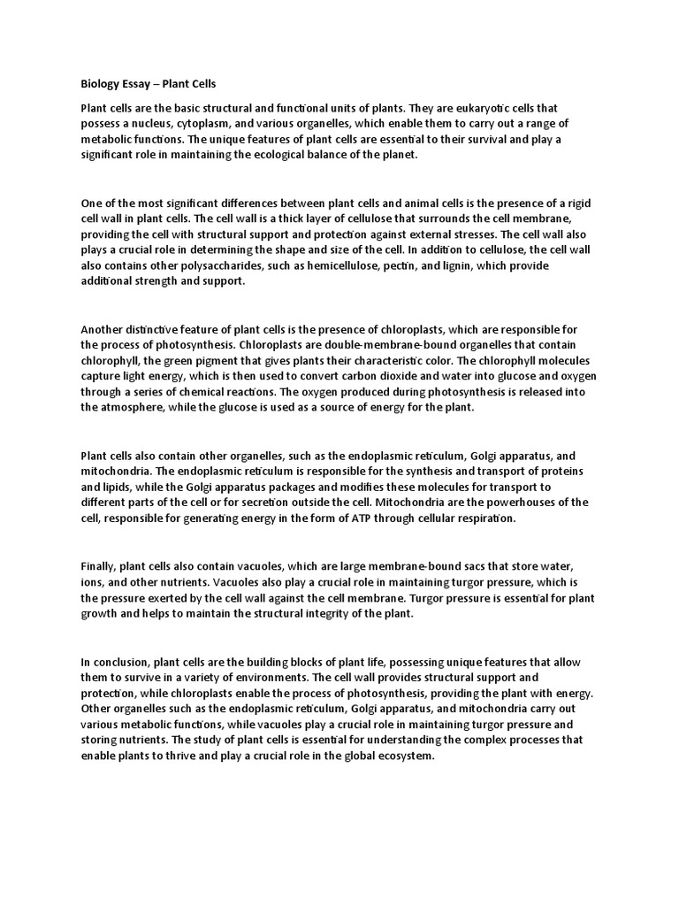 Plant Cells - A Biology Essay | PDF | Cell (Biology) | Plants