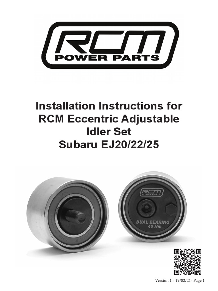 Installation Instructions For RCM Eccentric Adjustable Idler Set Subaru ...