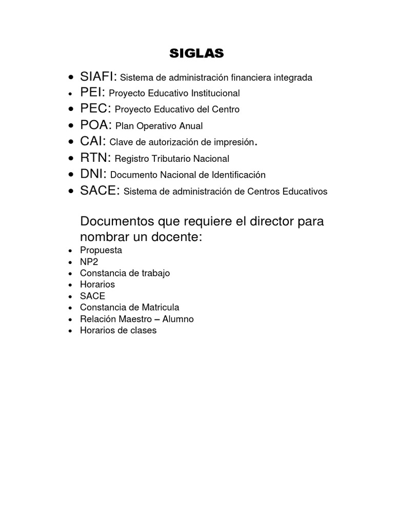 Documentos y Siglas para Nombrar Docentes | PDF
