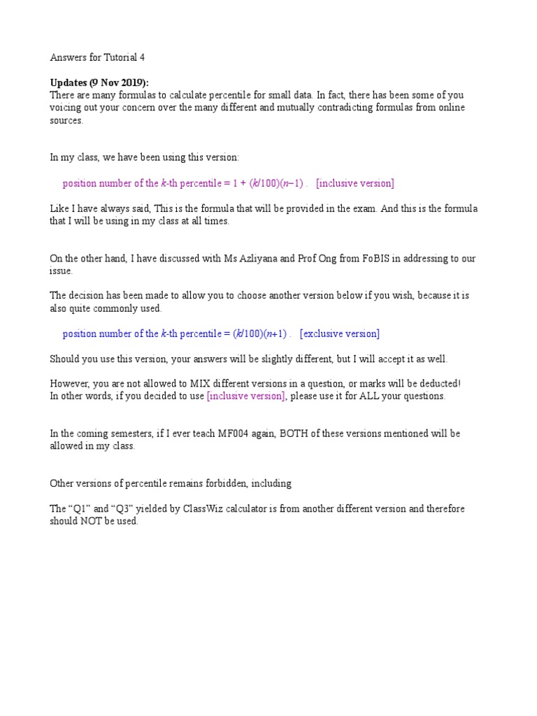 MF004 Tutorial 4 Answers | PDF | Percentile | Computing