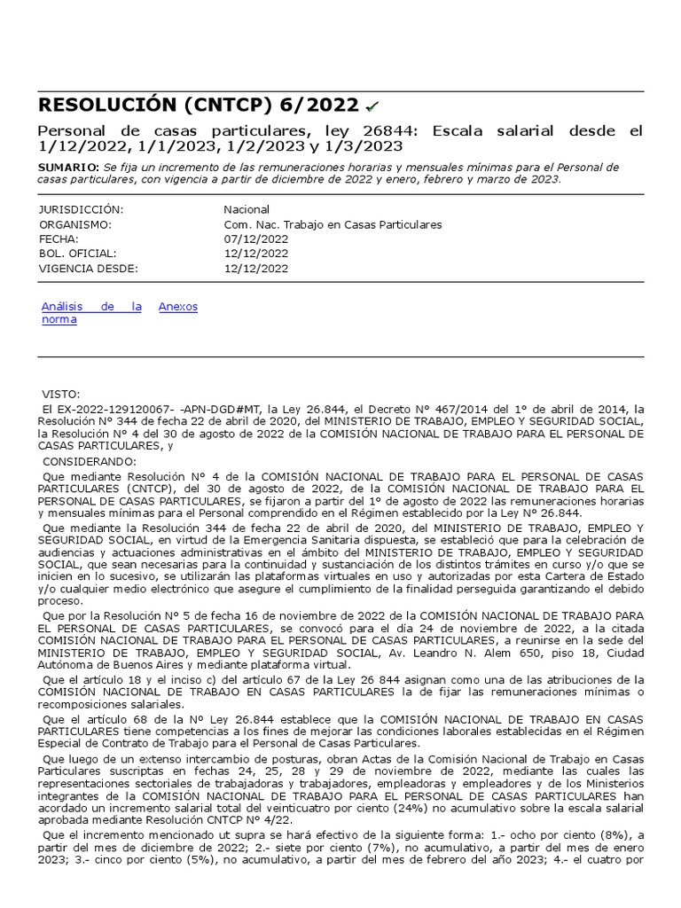 Escala Salarial Ley 26.844 2022-2023 | PDF | Salario | Trabajadora ...