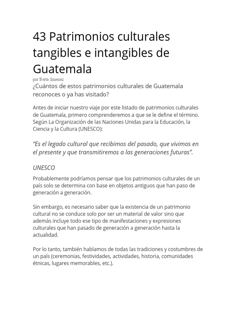 43 Patrimonios Culturales Tangibles e Intangibles de Guatemala | Descargar gratis PDF ...