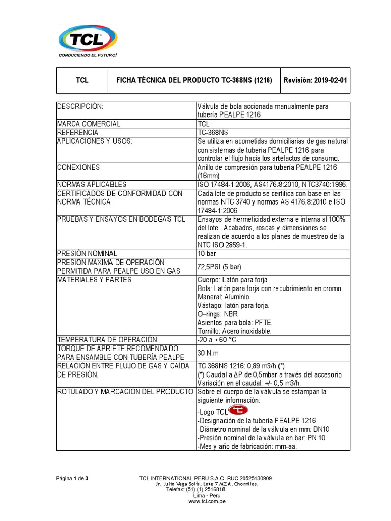 TCL Ficha Técnica Del Producto Tc-368Ns (1216) Revisión: 2019-02-01 | PDF | Tornillo ...