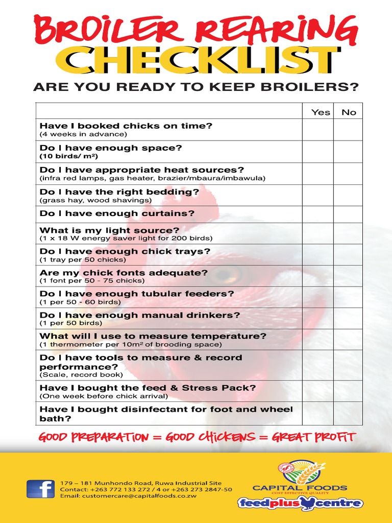 Capital Foods Broiler Rearing Checklist | PDF