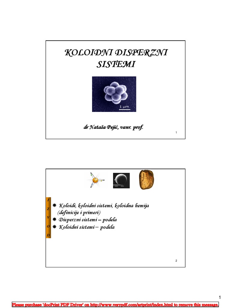 1 Koloidni Sistemi-Podela I Klasifikacija | PDF
