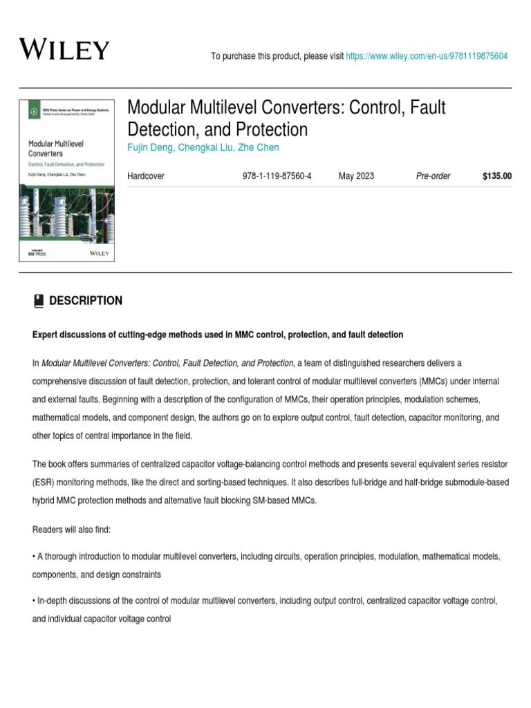 Wiley Modular Multilevel Converters Control Fault Detection And Protection Pdf