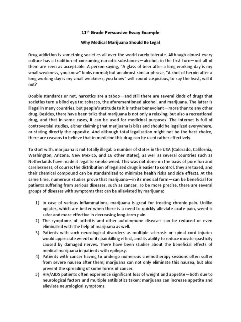 11th Grade Persuausive Essay Example | PDF | Opioid | Cannabis (Drug)