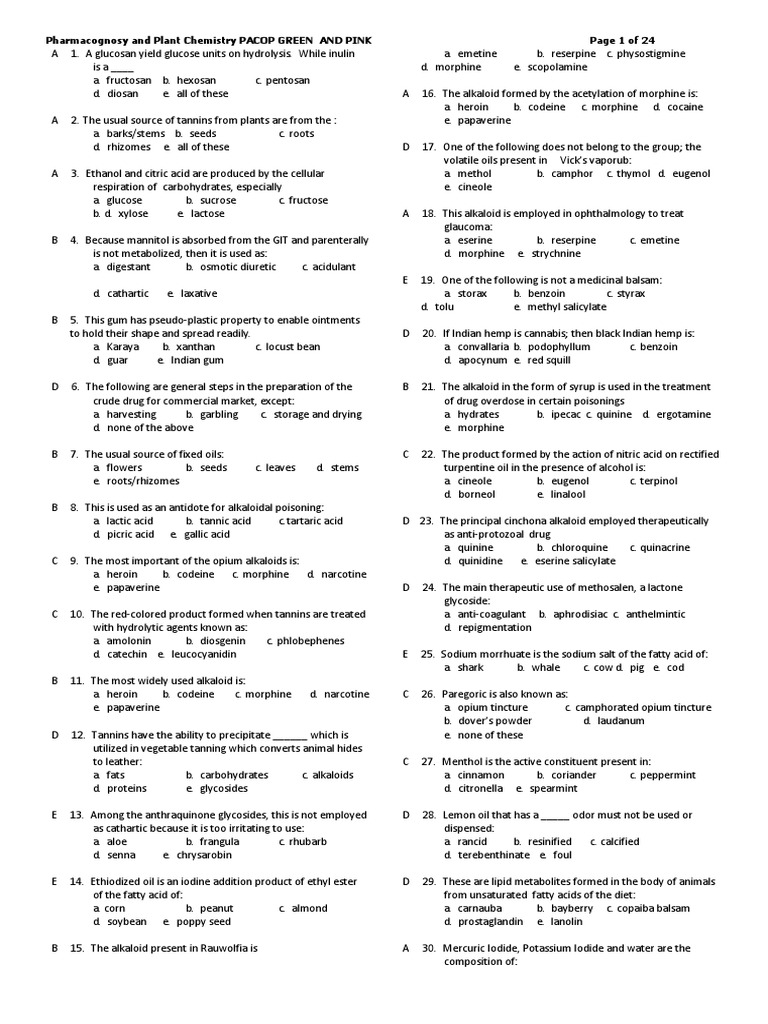 Pcog Green and Pink Pacop | PDF | Alkaloid | Essential Oil