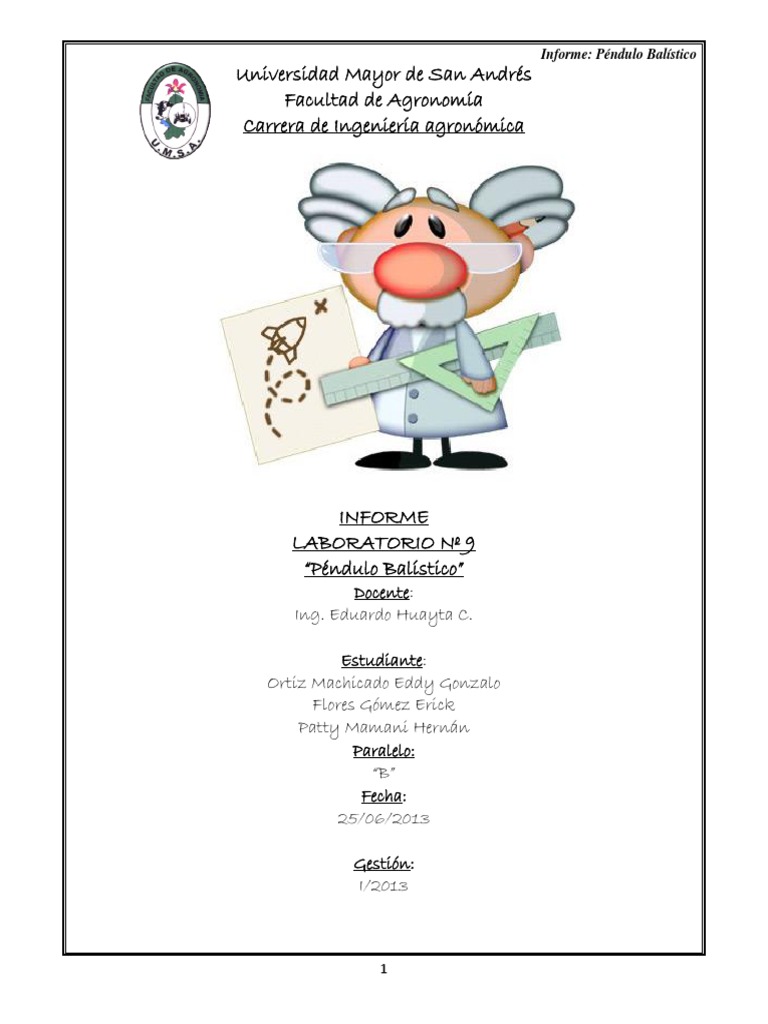 Informe de Laboratorio: Péndulo Balístico | PDF | Péndulo | Impulso