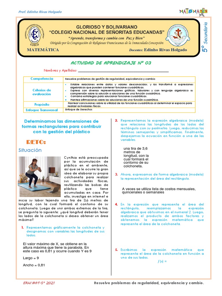 Exp 6 - Act3 - Funciones Cuadráticas | PDF | Conceptos matemáticos | Álgebra