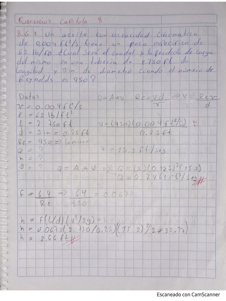 Ejercicios Capitulo 8 Mecánica de Fluidos. Fredy Chacaj | PDF