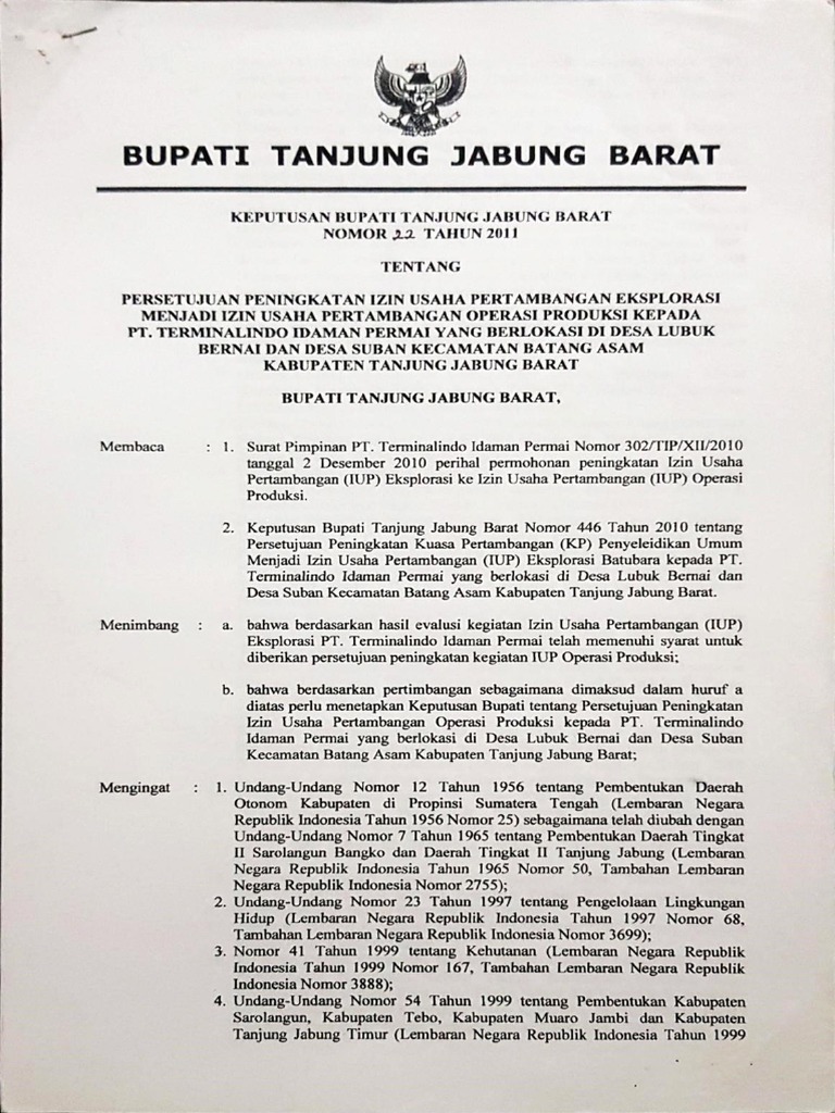 IUP OP PT. Terminalindo Idaman Permai 3961 Ha | PDF