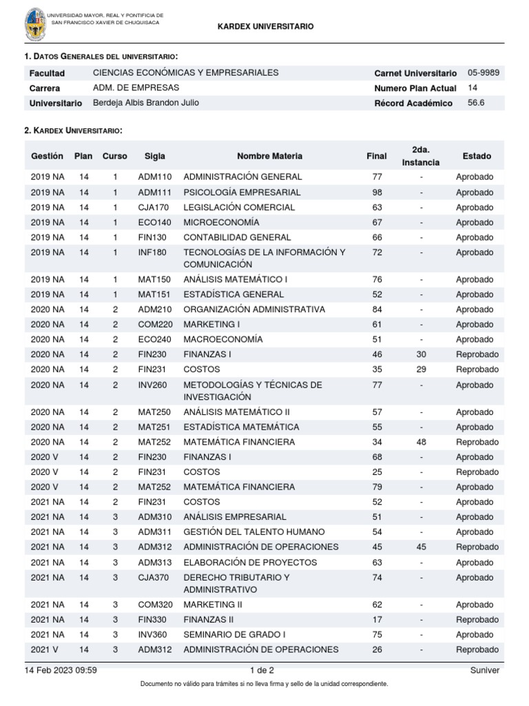Generar Kardex Universitario | PDF | Economias