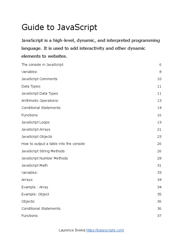 Guide To Javascript Pdf Java Script Control Flow
